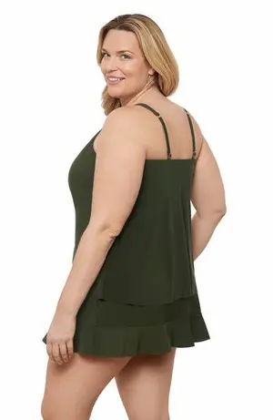 AQUA GREEN Keyhole High Neck Tankini Swimsuit Top - Malachite
