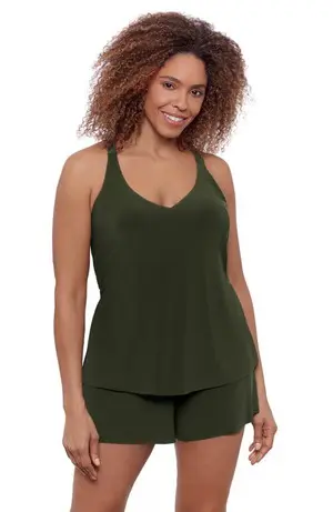 AQUA GREEN Supportive Y-Back Tankini Swimsuit Top Malachite