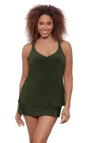 AQUA GREEN Supportive Y-Back Tankini Swimsuit Top Malachite