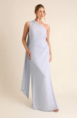 SIX STORIES One-shoulder Chiffon Gown - Pale Blue