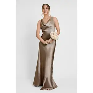 SIX STORIES Cowl Front Satin Maxi Dress