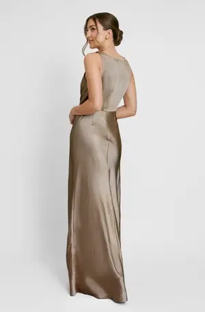 SIX STORIES Cowl Front Satin Maxi Dress