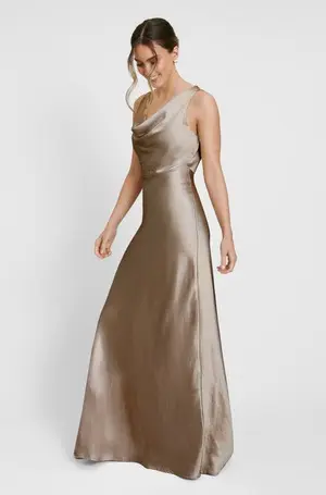 SIX STORIES Cowl Front Satin Maxi Dress