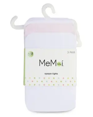 MEMOI Opaque Non-binding Tights 3-pack - White-pink-white