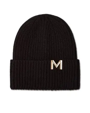 MEMOI Ribbed Beanie With Metal Cut-out - Black