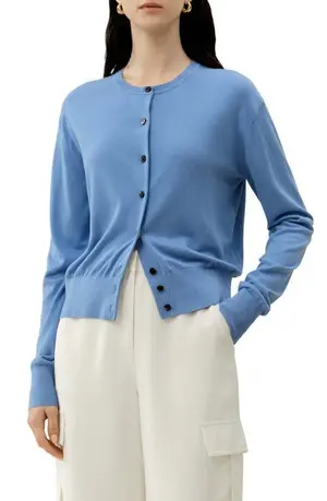Lilysilk Round-neck Silk Cashmere Cardigan - Azure