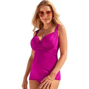 SWIMSUITS FOR ALL Bra Sized Drape Front Tankini Top - Fruit Punch