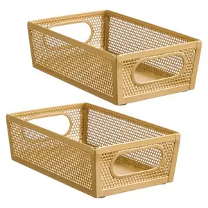 MDESIGN Perforated Metal Storage Bin With Handlesset Of 2 - Soft Brass