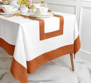 SOLINO HOME Linen Tableclothcontempo - Cinnamon And White