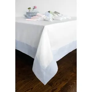 SOLINO HOME Linen Tableclothcontempo Light Blue And White