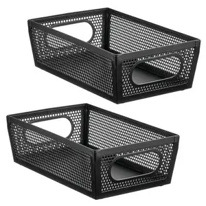 MDESIGN Perforated Metal Storage Bin With Handlesset Of 2 - Matte Black