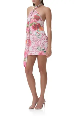 AFRM Brylee Halter Neck Mini Dress - Wing Rose