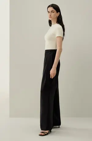 Lilysilk Stretch Heavy-weight Silk Crepe Wide-leg Pants - Black