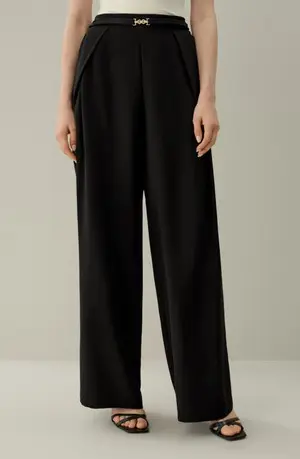 Lilysilk Stretch Heavy-weight Silk Crepe Wide-leg Pants - Black