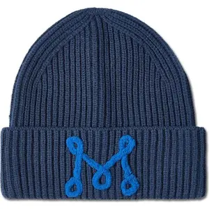 MEMOI Ribbed Yarn-embroidered Beanie - Blue