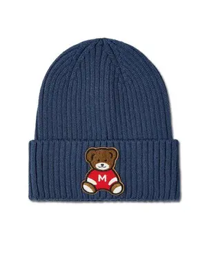 MEMOI Teddy Bear Embroidered Beanie - Blue