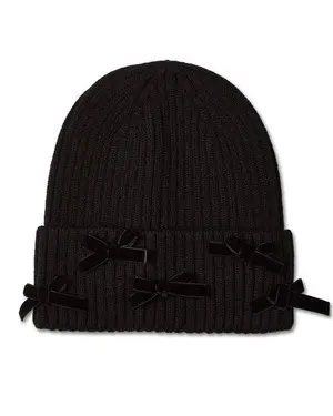 MEMOI All-over Bows Cuffed Beanie - Black