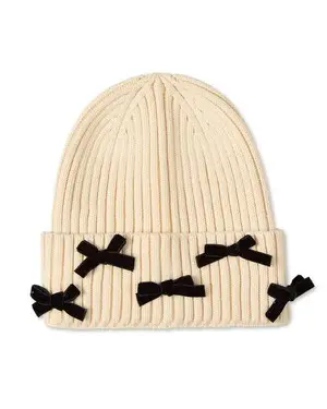MEMOI All-over Bows Cuffed Beanie - Ivory-black