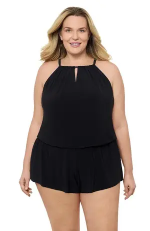 AQUA GREEN Keyhole Blouson Romper - Black
