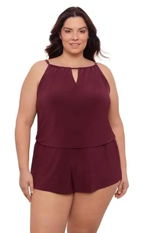 AQUA GREEN Keyhole Blouson Romper Currant