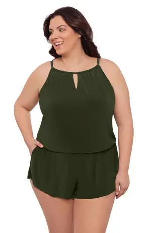 AQUA GREEN Keyhole Blouson Romper - Malachite