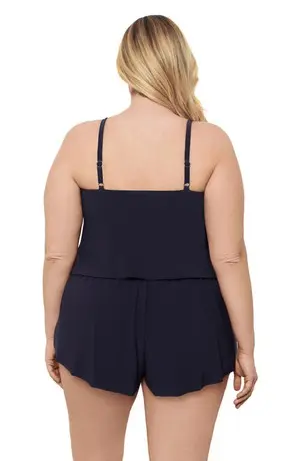 AQUA GREEN Keyhole Blouson Romper - True Navy