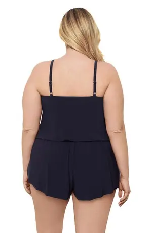 AQUA GREEN Keyhole Blouson Romper - True Navy