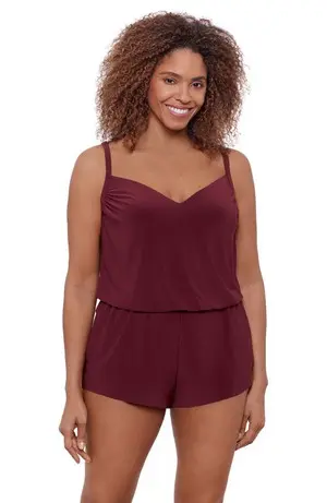 AQUA GREEN V-Neck Blouson Swimsuit Romper Currant