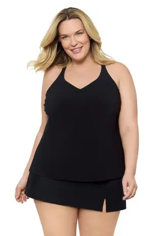 AQUA GREEN Supportive Y-Back Tankini Swimsuit Top Black
