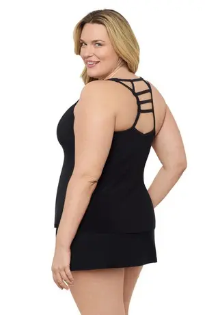 AQUA GREEN V-neck Ladder Trim Racerback Tankini Swimsuit Top - Black