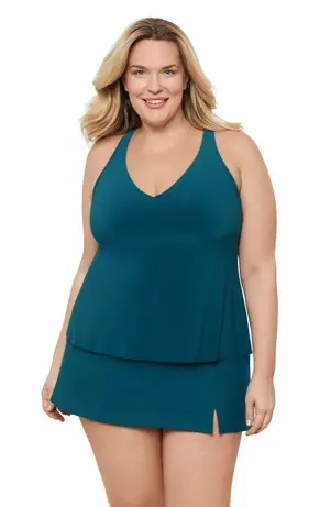 AQUA GREEN V-Neck Ladder Trim Racerback Tankini Swimsuit Top Lagoon