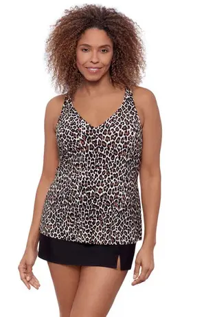 AQUA GREEN V-neck Ladder Trim Racerback Tankini Swimsuit Top - Desert Leopard