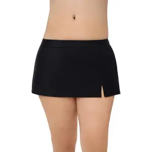 AQUA GREEN Skirted Swimsuit Bottom With Side Slit Black