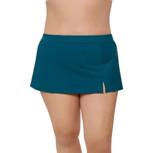 AQUA GREEN Full Coverage Skirted Swimsuit Bottom With Side Slit - Lagoon