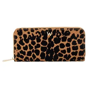 Wolf Savanna Leopard Print Long Zip Wallet - Tan/black