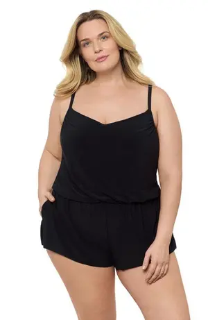 AQUA GREEN V-neck Blouson Romper - Black