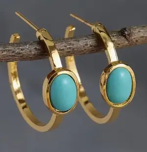 ERIN MCDERMOTT JEWELRY Oval Turquoise Mini Hoops