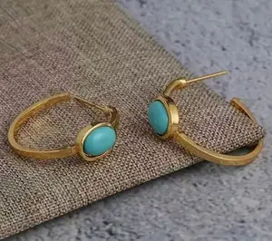 ERIN MCDERMOTT JEWELRY Oval Turquoise Mini Hoops