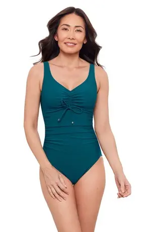AQUA GREEN Cinched V-neck One-piece Swimsuit - Lagoon