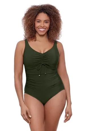 AQUA GREEN Cinched V-neck One-piece Swimsuit - Malachite