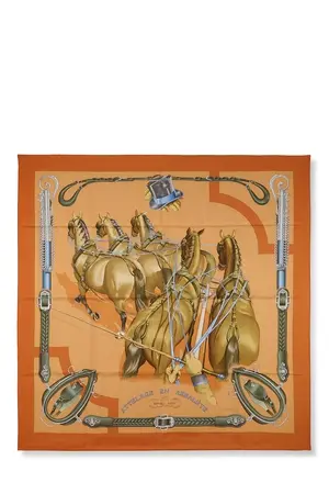 Hermès Multicolor 'attelage En Arbalete' Silk Scarf 90 - Orange