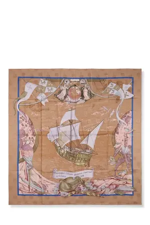 Hermès Multicolor 'christophe Colomb Découvre L'amerique' Silk Scarf 90 - Pink