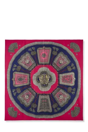Hermès Multicolor 'poste Et Cavalerie' Silk Scarf 90 - Pink