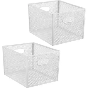 MDESIGN Perforated Metal Storage Bin With Handles For Kitchen And Pantryset Of 2matte - White
