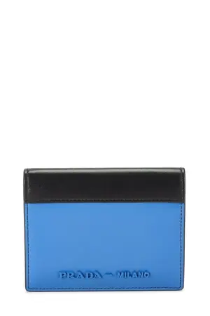 Prada Black & Blue Calfskin Compact Wallet - Multi