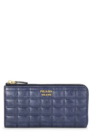 Prada Calfskin Zip Around Wallet - Navy