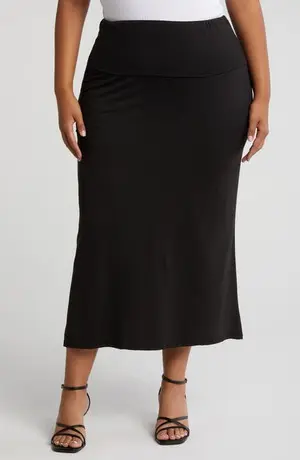 24SEVEN COMFORT APPAREL Foldover Maxi Skirt - Black