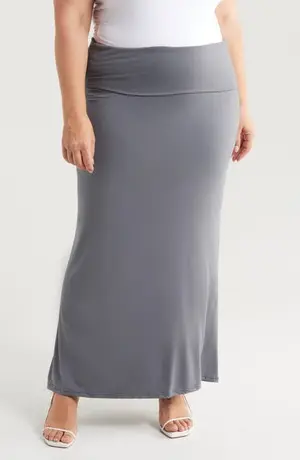 24SEVEN COMFORT APPAREL Foldover Maxi Skirt - Charcoal