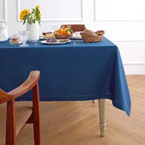 SOLINO HOME Cotton Hemstitch Tablecloth - Lapis Blue