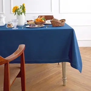 Solino Home Cotton Linen Hemstitch Tablecloth For Dining Table Lapis Blue